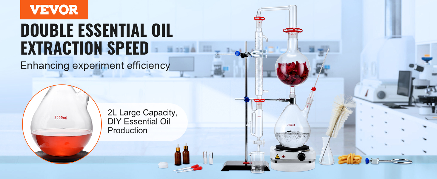 VEVOR Essential Oil Distillation Kit, 2000ml Distillation Apparatus, 3. ...