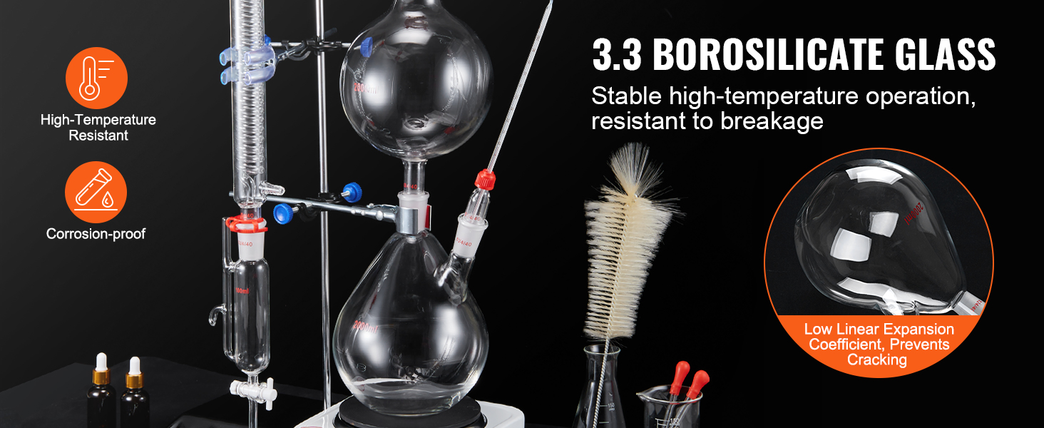 VEVOR Essential Oil Distillation Kit, 2000ml Distillation Apparatus, 3. ...