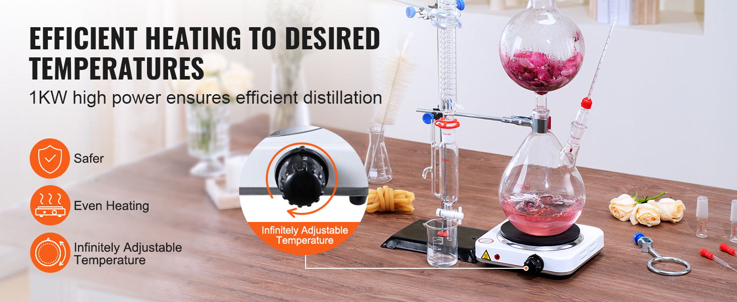 VEVOR Essential Oil Distillation Kit, 2000ml Distillation Apparatus, 3. ...