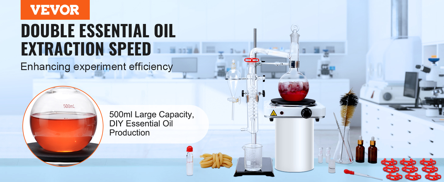 VEVOR Essential Oil Distillation Kit, 500ml Distillation Apparatus, 3.3 ...