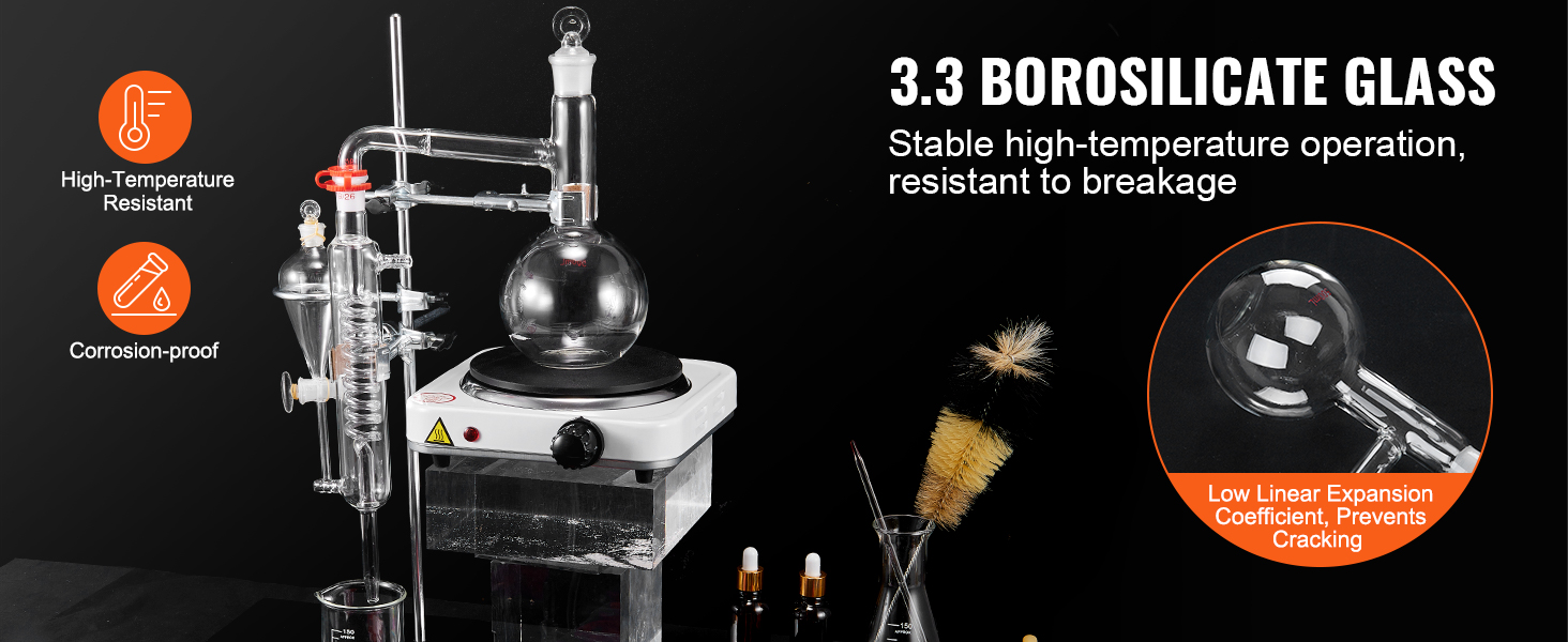 VEVOR Essential Oil Distillation Kit, 500ml Distillation Apparatus, 3.3 ...