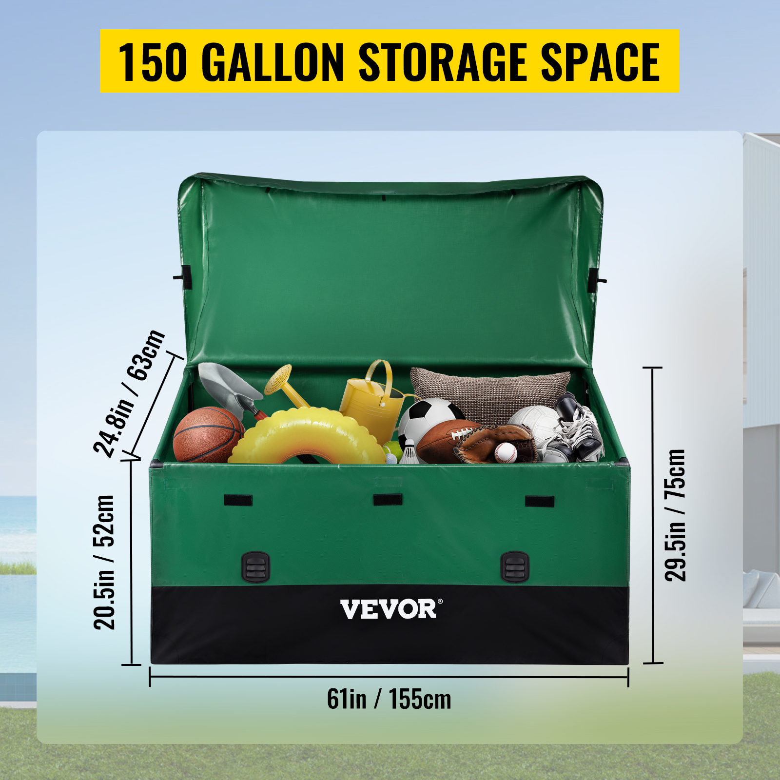VEVOR 660L Auflagenbox Außenbereich 155x63x75cm Gartenbox aus PE-Plane ...