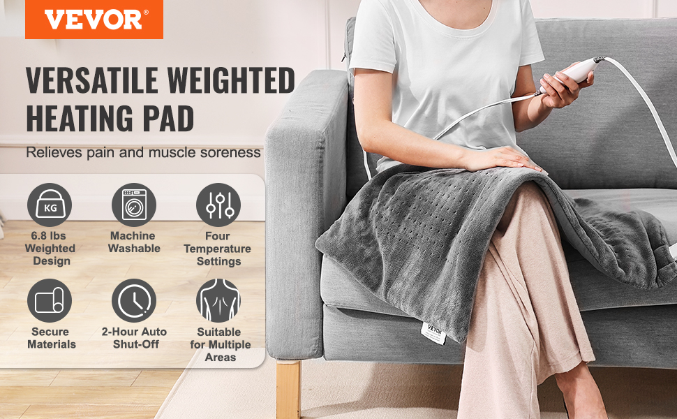 VEVOR Weighted Heating Pad 17 x 33 in 6.8 lbs Electric Heat Pad for ...