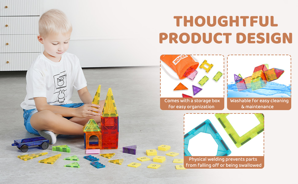VEVOR Magnetic Tiles Magnetic Building Toy 55 PCS Magnet Blocks for ...