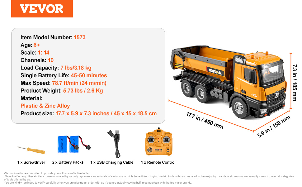 Christmas Gift! VEVOR RC Remote Control Dump Truck Toy Construction ...