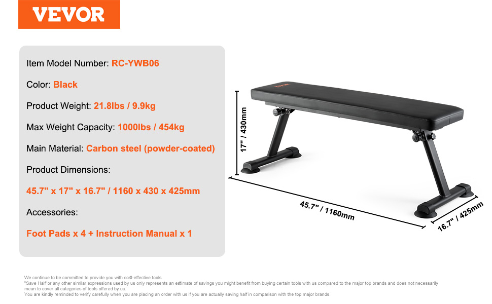 VEVOR Flat Weight Bench Foldable Strength Training Bench for Full Body ...