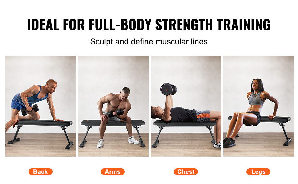 VEVOR Flat Weight Bench Foldable Strength Training Bench for Full Body ...