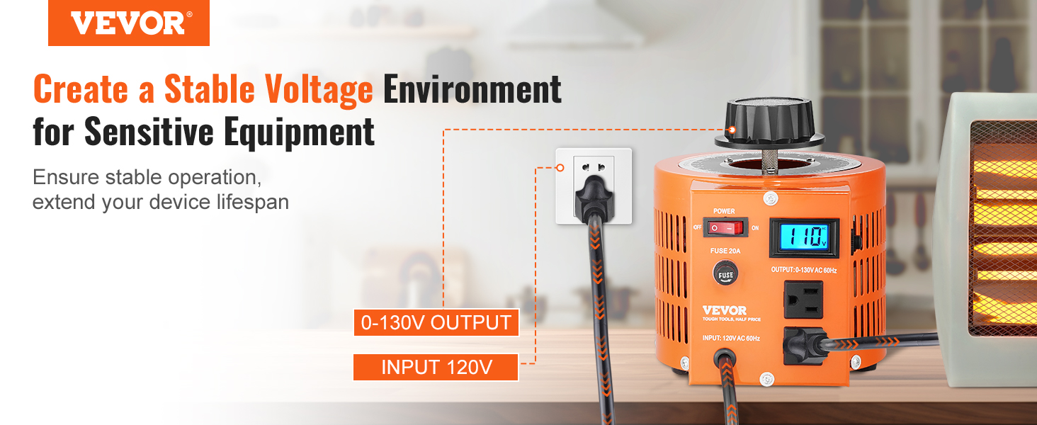 VEVOR 2000VA Auto Variable Voltage Transformer, 15.3 Amp, 110V Input 0 ...