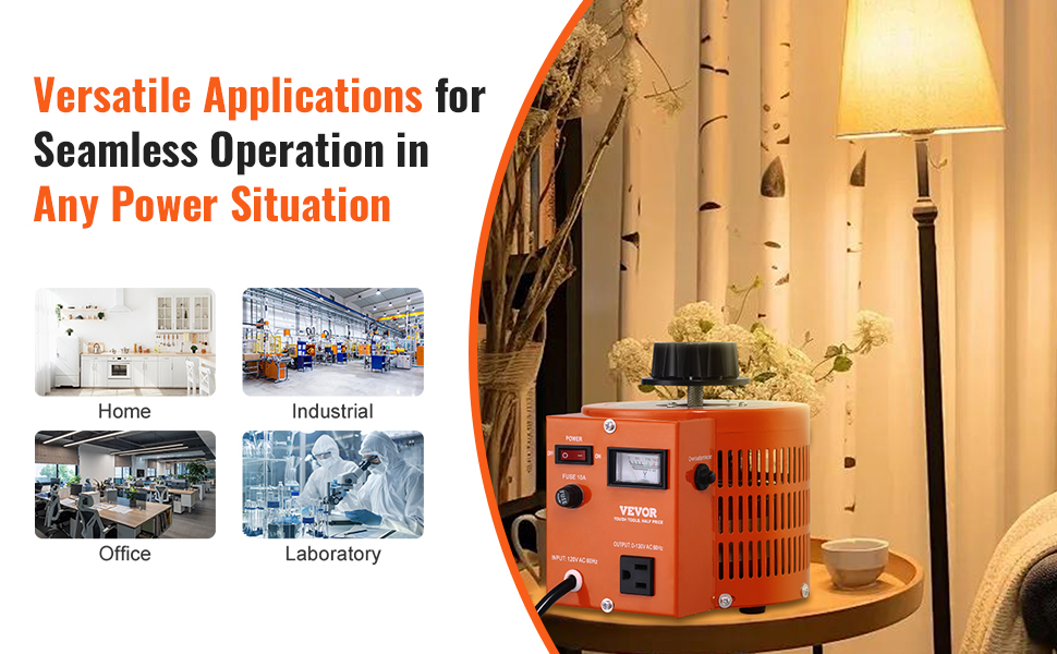VEVOR 1000VA Auto Variable Voltage Transformer, 7.69 Amp, 110V Input 0 ...