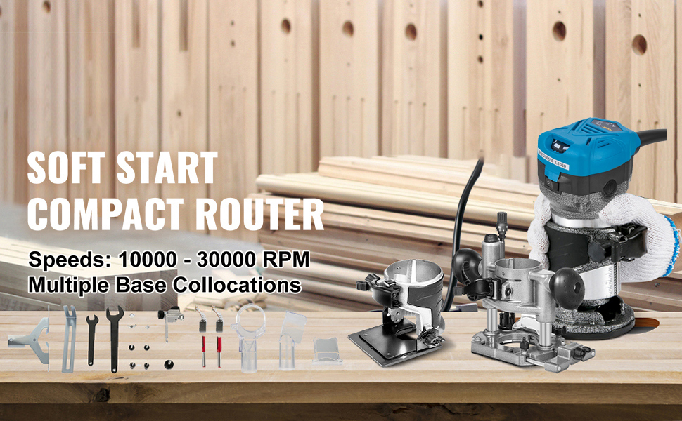 VEVOR Compact Router 1.25HP With Fixed Base, Plunge Base and Tilt Base ...