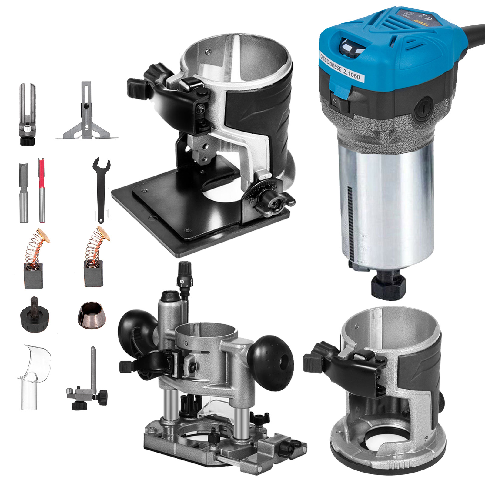 800W Max Torque Variable Speed 30,000RPM Compact Router with Collets 1/ ...