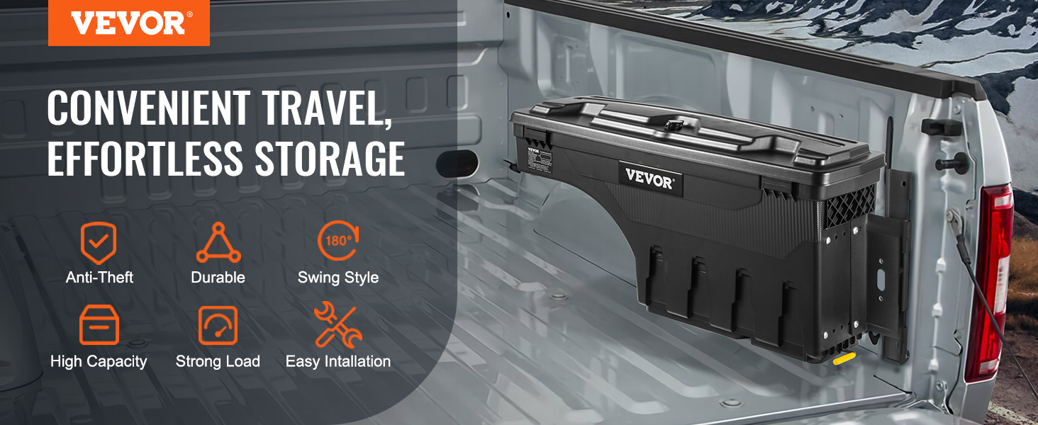 VEVOR Truck Bed Storage Box, Lockable Lid, Waterproof ABS Wheel Well ...