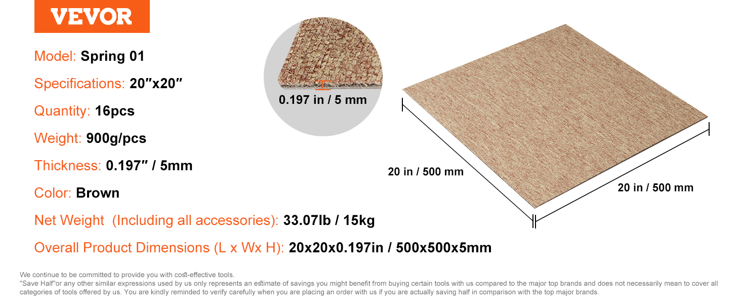 VEVOR Carpet Tiles Reusable, 20"x 20" Carpet Squares With Padding ...