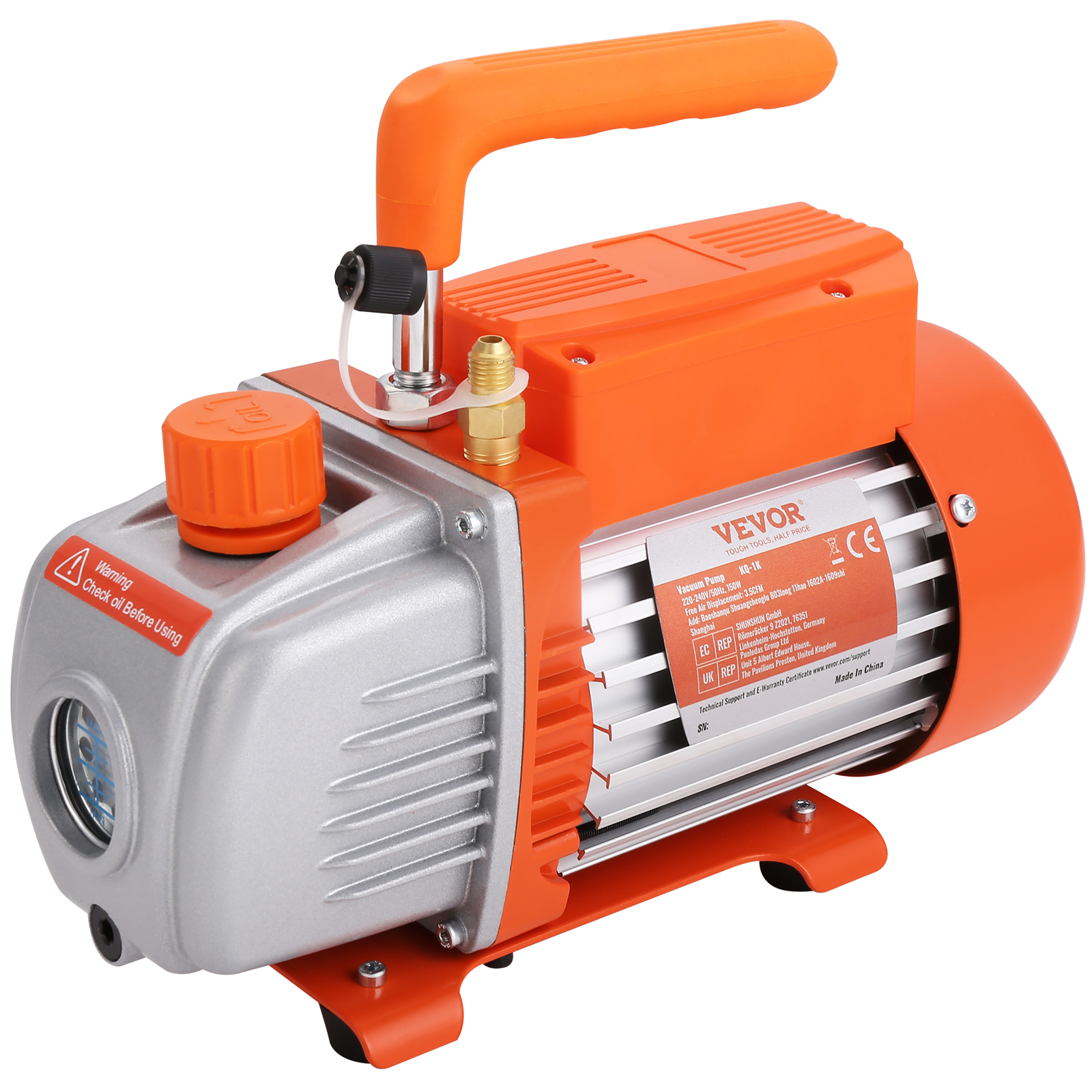 VEVOR 1/5 HP 3.5 CFM AC Vacuum Pump and Gauge Set, Single Stage Rotary ...