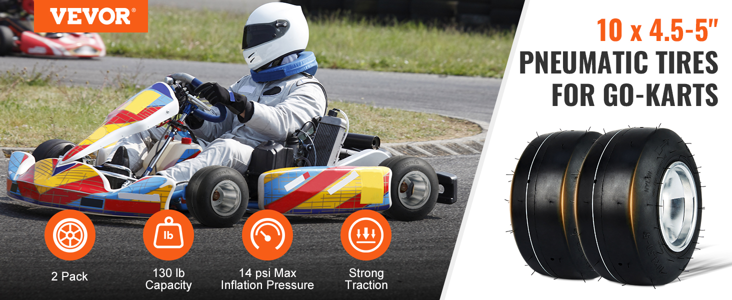 VEVOR Go Kart Tires and Rims, 10x4.5-5" Go Kart Wheels, 2-Pack Front ...