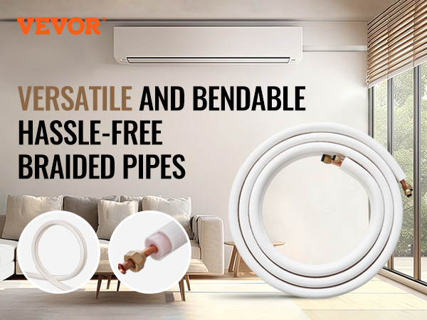 VEVOR 16FT Mini Split Line Set, 3/8" & 5/8" O.D Copper Pipes Tubing and ...