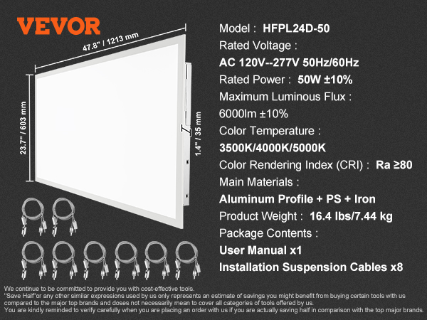 VEVOR 2 Pack 2x4FT LED Flat Panel Light, 6000LM 50W, Surface Mount LED ...