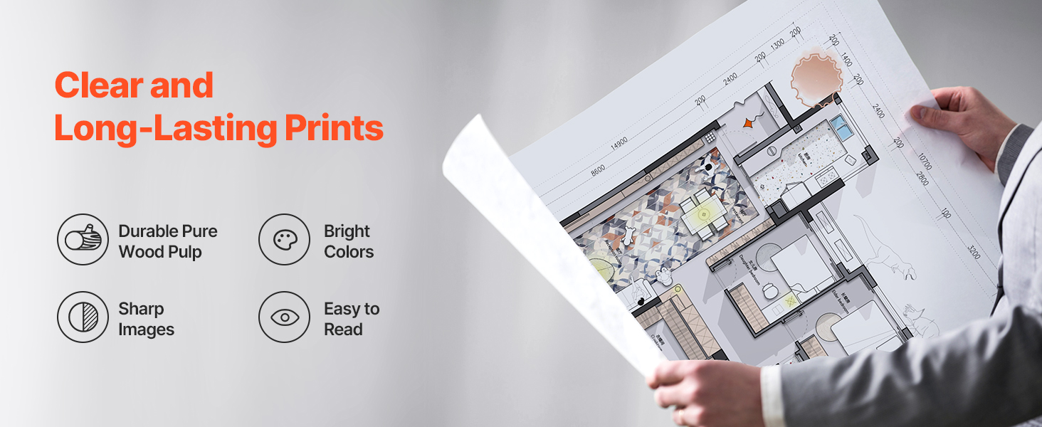 VEVOR Wide Format Paper, 24 in x 500 ft Plotter Paper, 2 Rolls CAD Bond ...