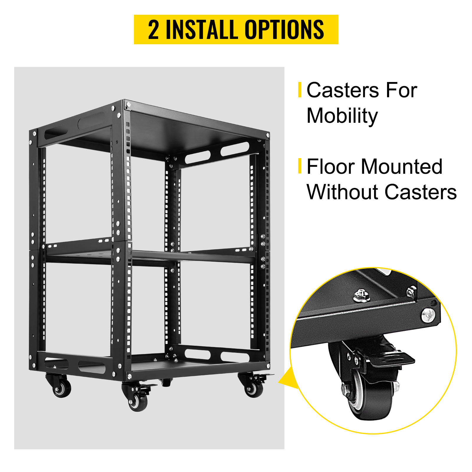 VEVOR Server Rack, 12U Open Frame Rack, 4-Post IT Server Network Relay ...