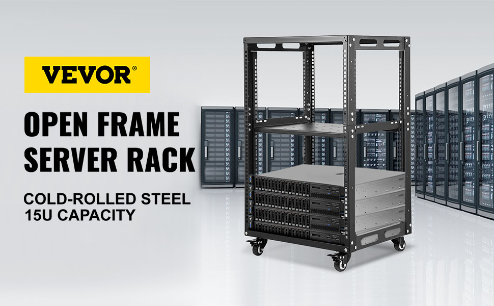 VEVOR Server Rack, 15U 19'' Open Frame Rack, 4-Post IT Server Network ...