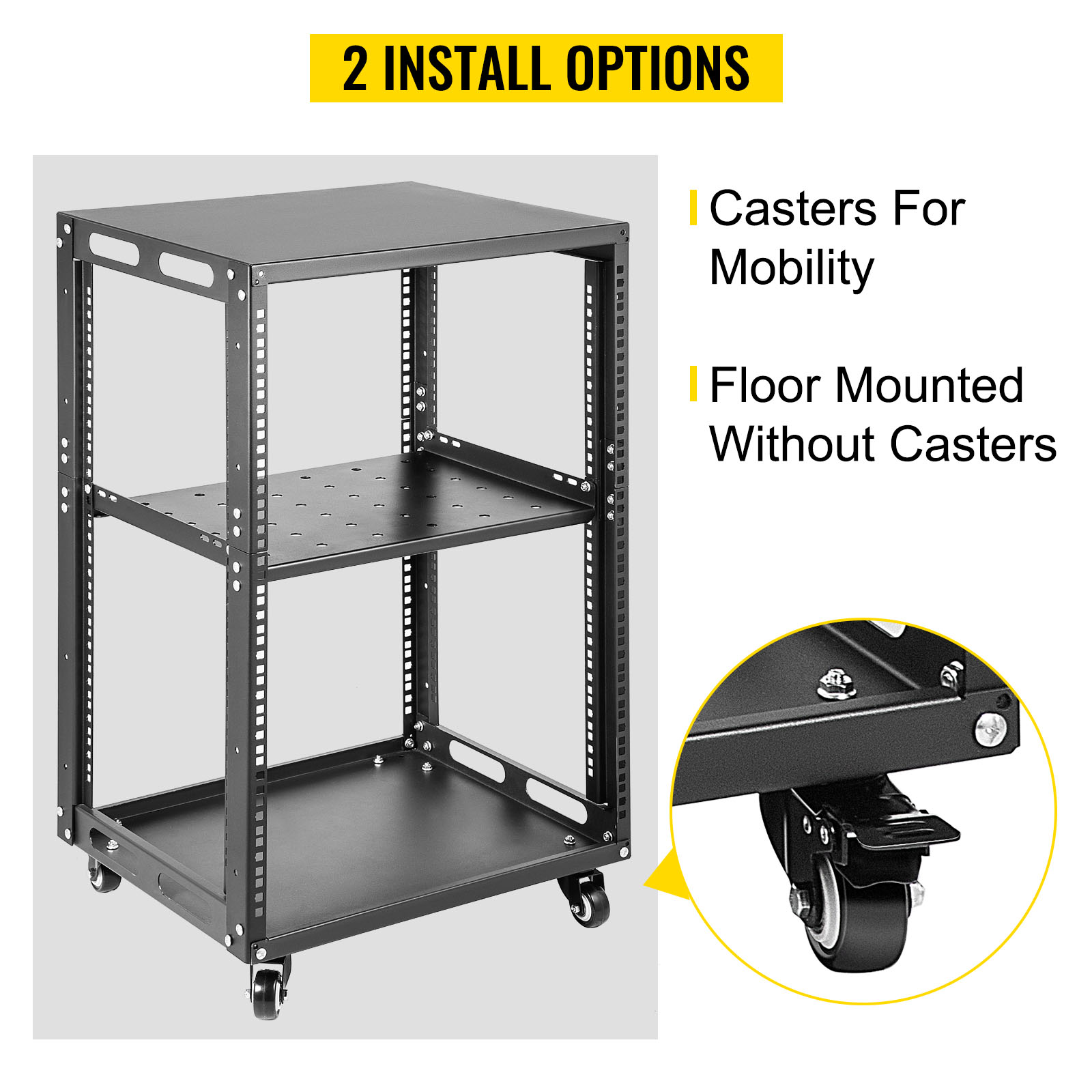 VEVOR Server Rack, 15U 19'' Open Frame Rack, 4-Post IT Server Network ...