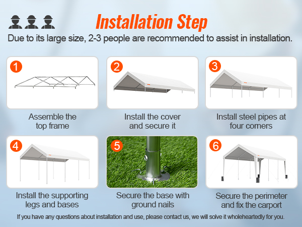 VEVOR Carport, 10x20 ft Heavy Duty Car Canopy Garage Boat Shelter Party ...