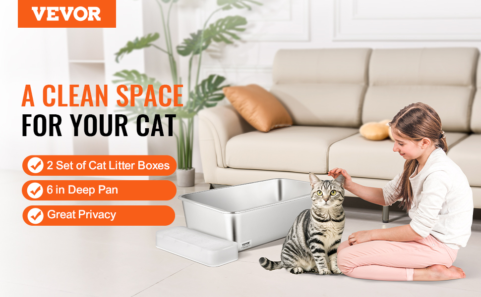 VEVOR 6 in Deep Cat Litter Box Odor-Free Litter Box with Filtering Foot ...