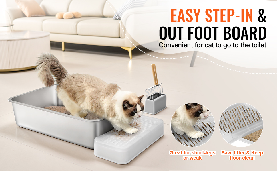 VEVOR 6 in Deep Cat Litter Box Odor-Free Litter Box with Filtering Foot ...