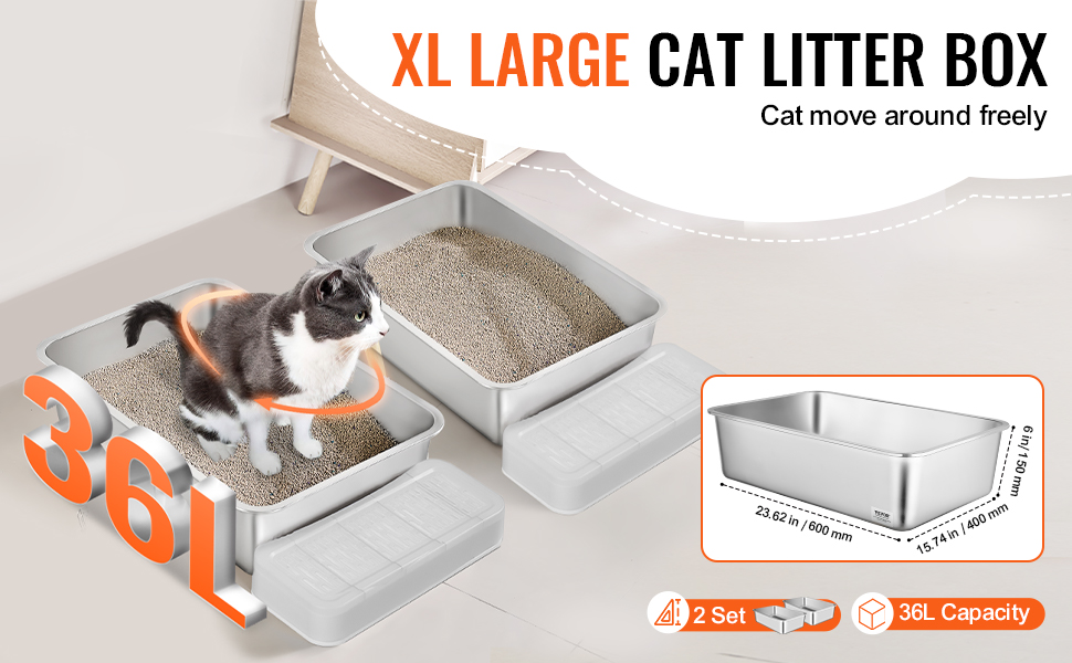 VEVOR 6 in Deep Cat Litter Box Odor-Free Litter Box with Filtering Foot ...
