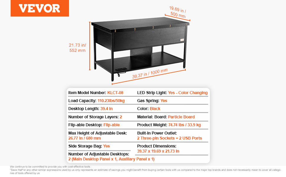 VEVOR Lift Up Coffee Table, 39.4 in Rectangle Coffee Table with Storage ...