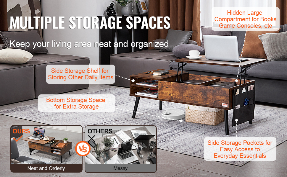 VEVOR Lift Up Coffee Table, 39.4 in Rectangle Coffee Table with Storage ...