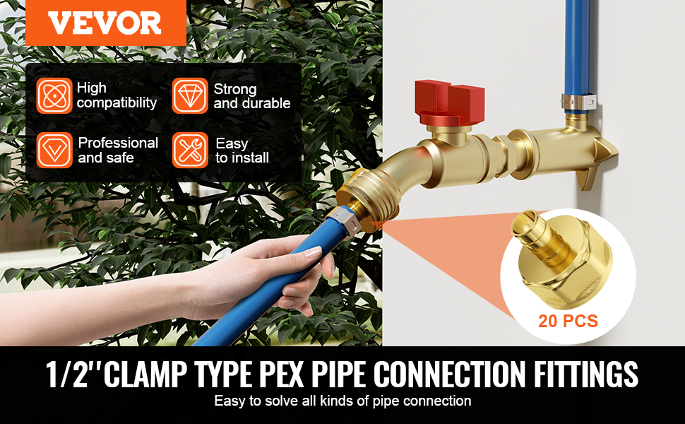 VEVOR Pipe Fittings 1/2" 20PCS Brass Clamp-style 1/2 NPT Internal ...