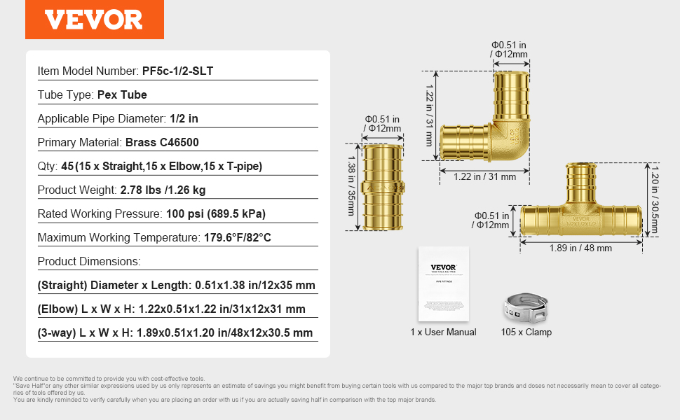 Pipe Fittings 3/4" 12PCS Brass Clamp-style 3/4 NPT for Air System ...