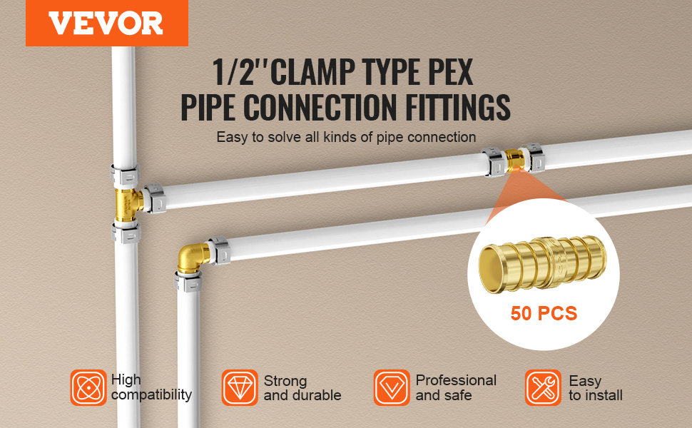 Pipe Fittings 1/2" 50PCS Brass Clamp-style Straight-Through for Air ...