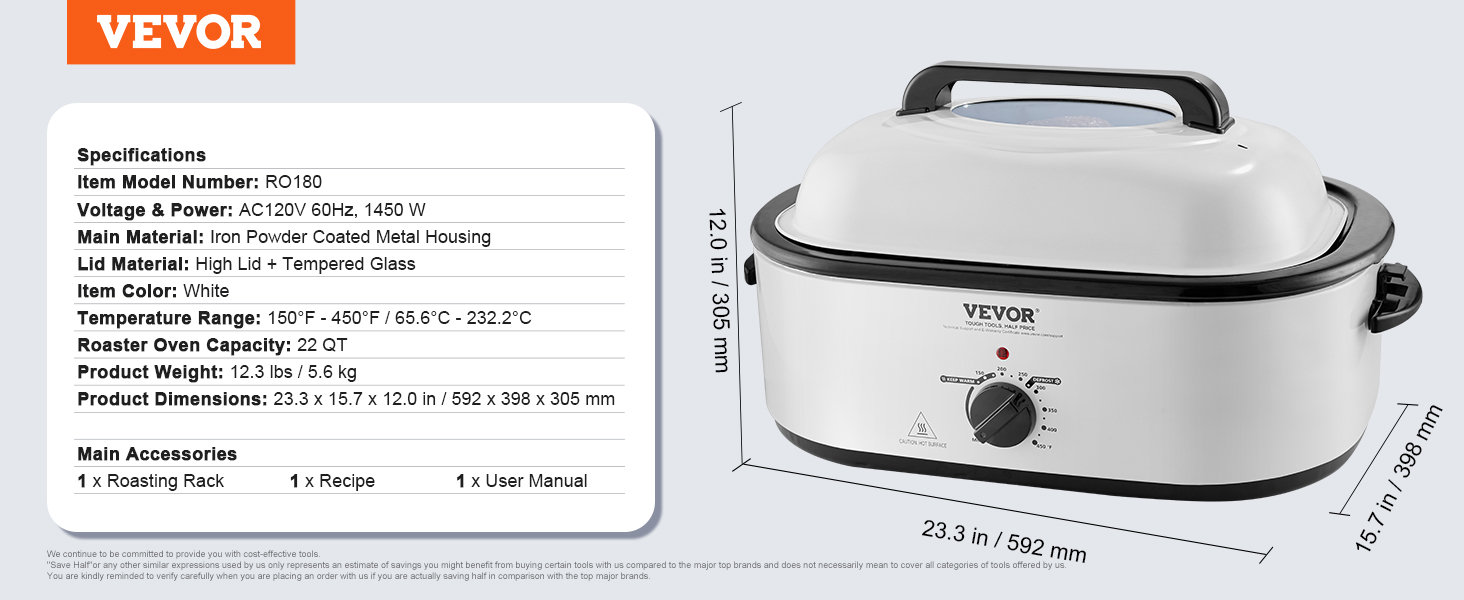 VEVOR Electric Roaster Oven, 22 QT Turkey Roaster Oven with Self ...
