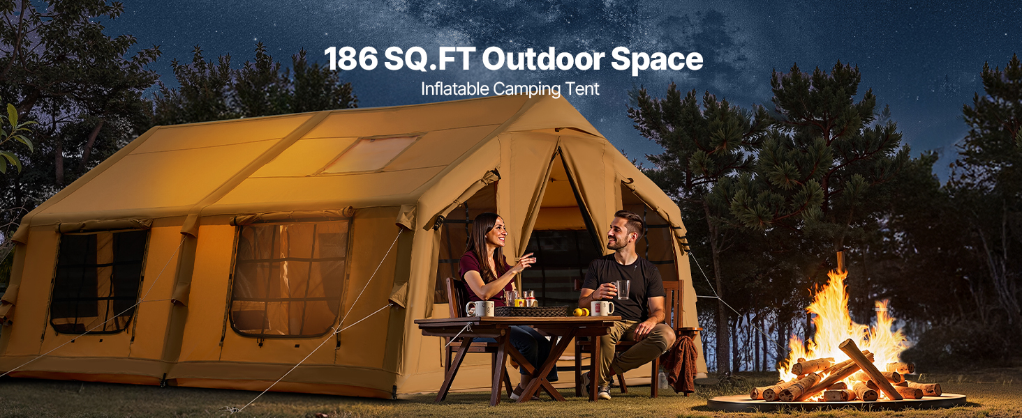 VEVOR Inflatable Tent for Camping 8-12 Person Glamping Tent with Pump ...