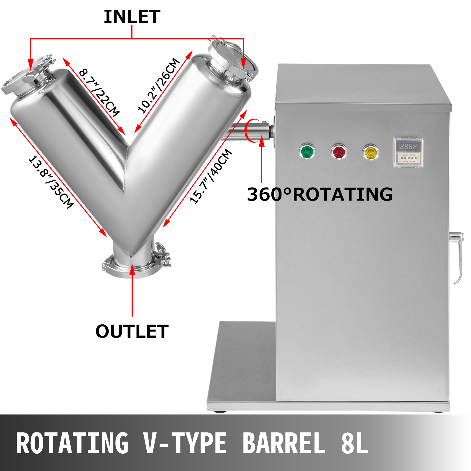 VEVOR VH-8 Powder Mixer Machine, V Type Powder Mixer Max. Work Capacity ...