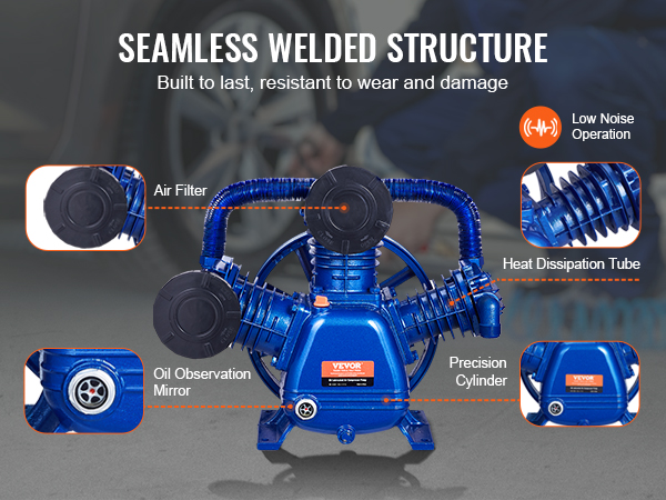VEVOR Air Compressor Pump Head 10HP 17.5CFM @ 90PSI 3-Cylinder Piston ...