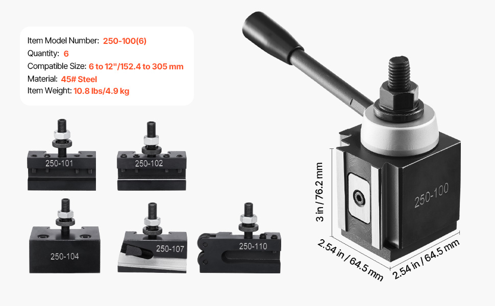 Quick Change Tool Post Set 6 Pcs Lathe Tool Holders for 6"-12" Mini ...