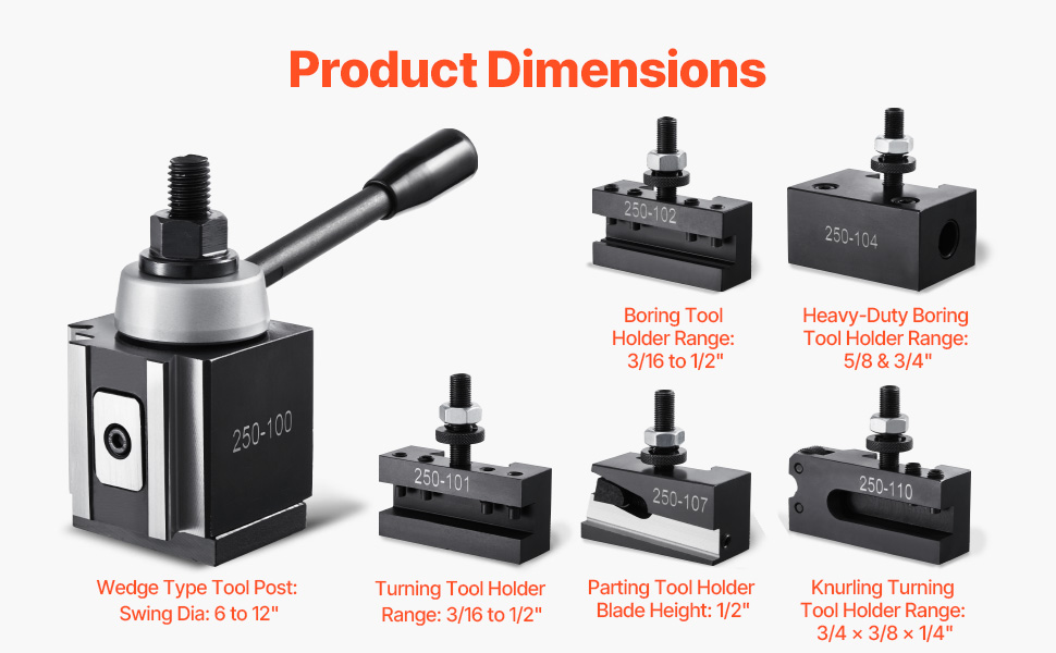 Quick Change Tool Post Set 6 Pcs Lathe Tool Holders for 6"-12" Mini ...