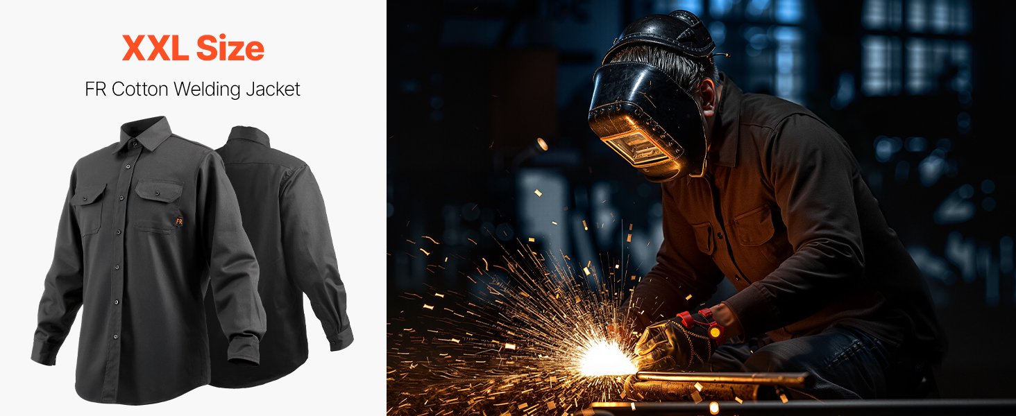 Flame-Resistant Welding Jacket XXL-Sized 7oz FR Cotton Welding Safety ...