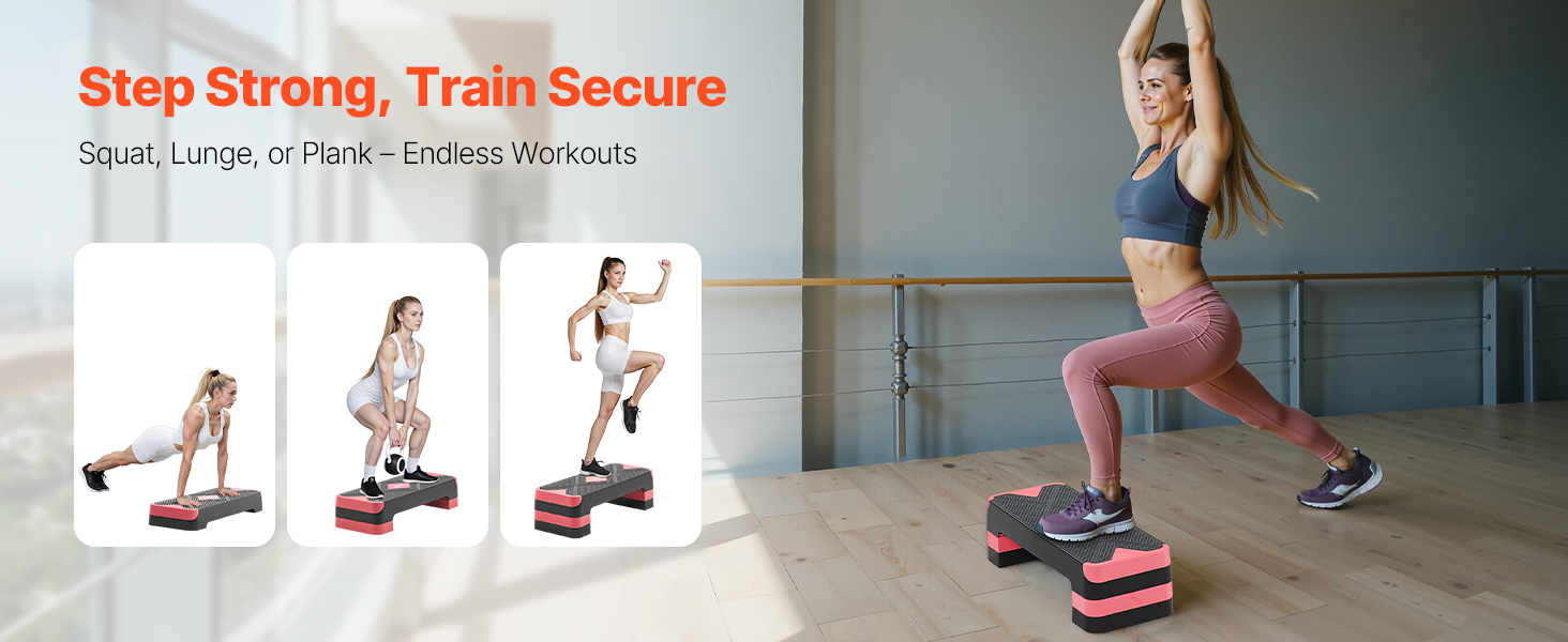 Aerobic Exercise Step Platform Height Adjustable Workout Stepper 4 Riser Red | VEVOR US