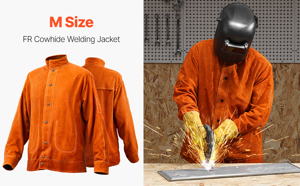 VEVOR Flame-Resistant Welding Jacket Heavy Duty Leather Welding Jacket ...