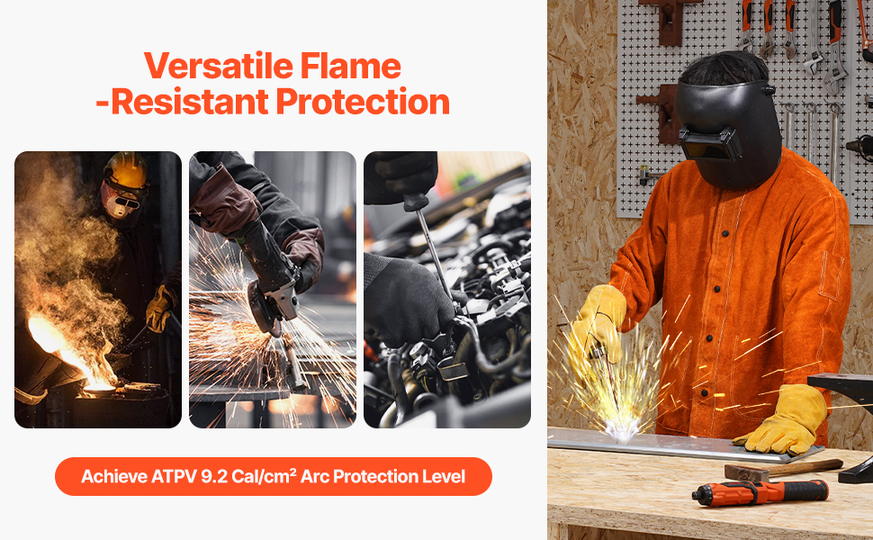 VEVOR Flame-Resistant Welding Jacket Heavy Duty Leather Welding Jacket ...
