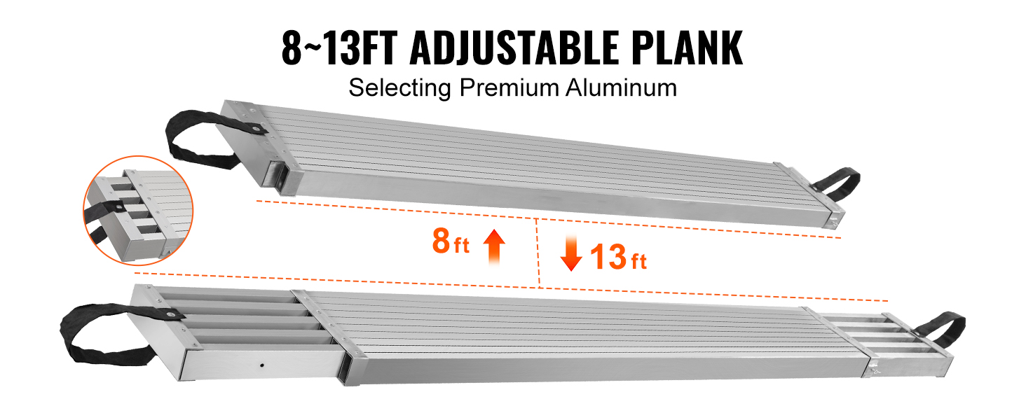 VEVOR Telescoping Aluminum Work Plank, 8-13 Feet 500lbs Capacity, 12.5 ...