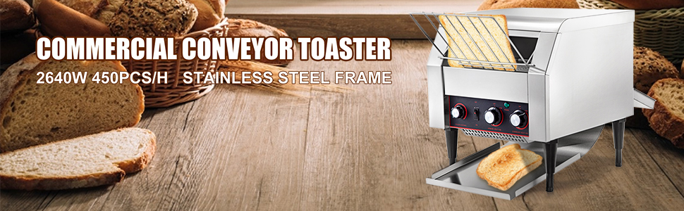 VEVOR 450 Slices/Hour Commercial Conveyor Toaster,2600W Stainless Steel ...