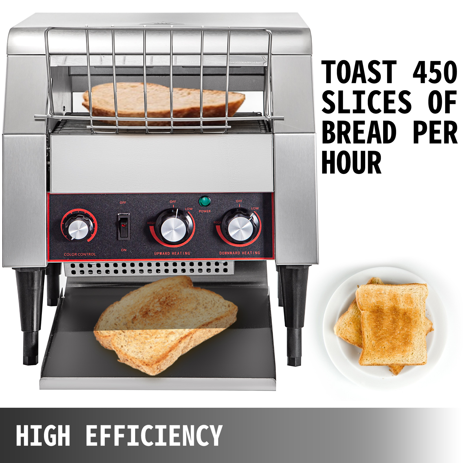 VEVOR 450 Slices/Hour Commercial Conveyor Toaster,2600W Stainless Steel ...