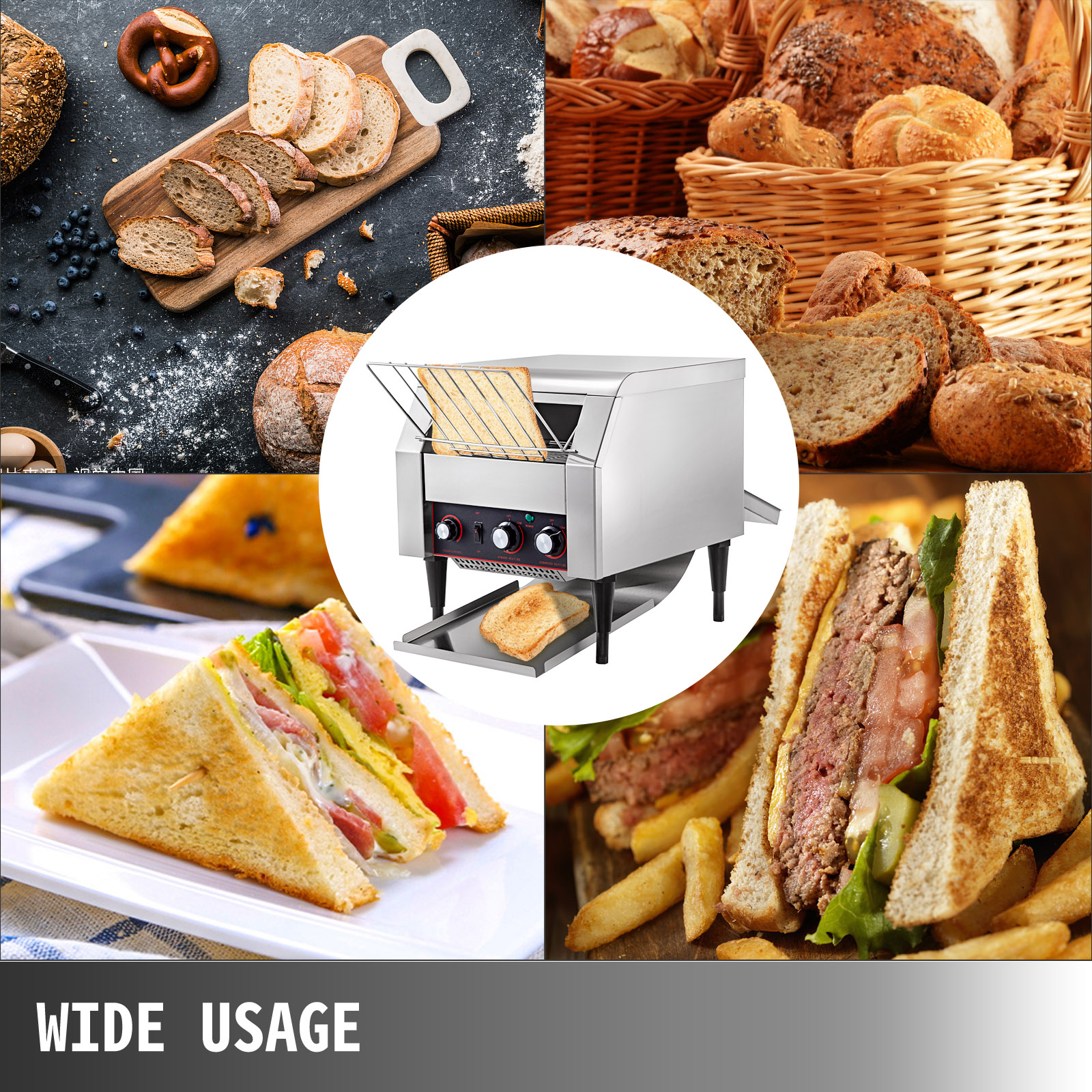 VEVOR 450 Slices/Hour Commercial Conveyor Toaster,2600W Stainless Steel ...