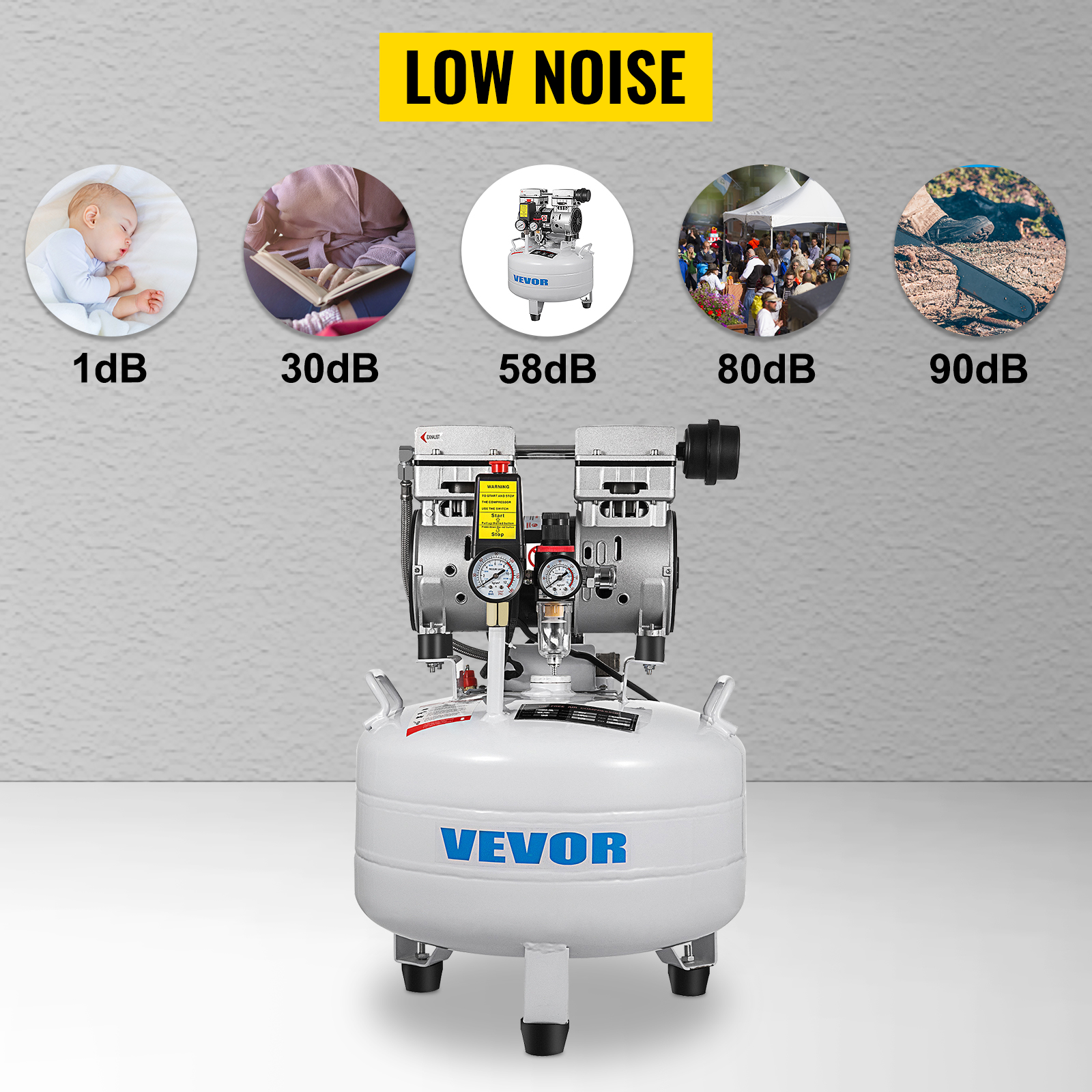 VEVOR Vertical Air Compressor 6.6 Gallon Ultra Quiet Oil-free Air ...