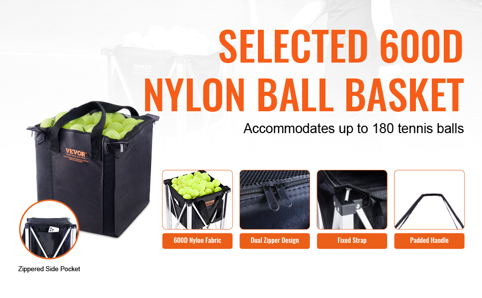 VEVOR Foldable Tennis Ball Hopper, Holds 180 Tennis Balls, Lightweight ...